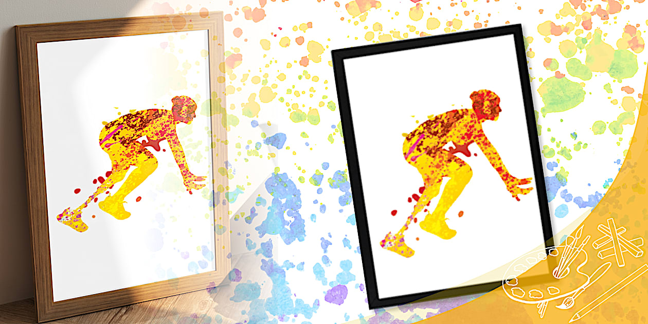 Athlete Running Colour Splash Silhouette Poster - Twinkl