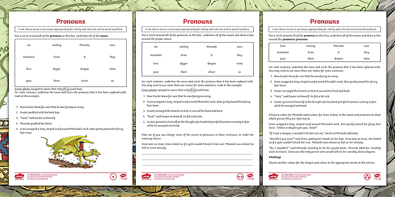 Ks2 Pronouns Differentiated Worksheet (KS2 Fantasy Story 'The Wyrmstooth