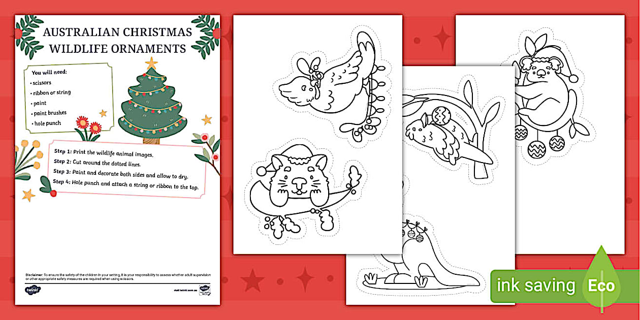 Australian Christmas Wildlife Ornaments (teacher made)