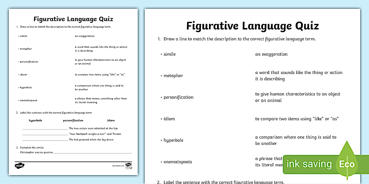 Figurative Language Quiz for 3rd-5th Grade (teacher made)