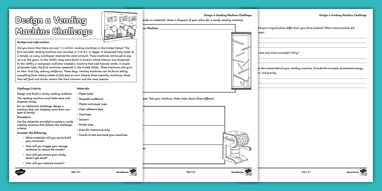 Sixth Grade Design a Vending Machine STEAM Project - Twinkl