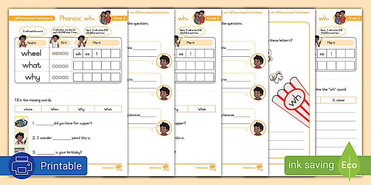 Grade 2 Phonics - Differentiated Worksheets: wh- sound