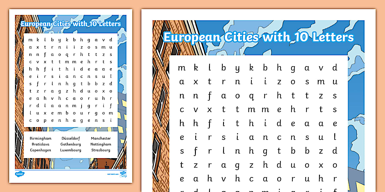 European Cities with 10 Letters Word Search (teacher made)