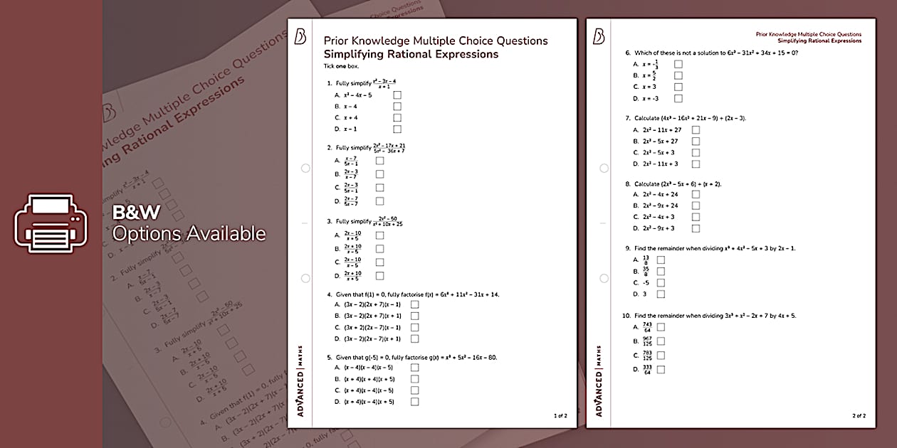 👉 Simplifying Rational Expressions - Prior-Knowledge Questions