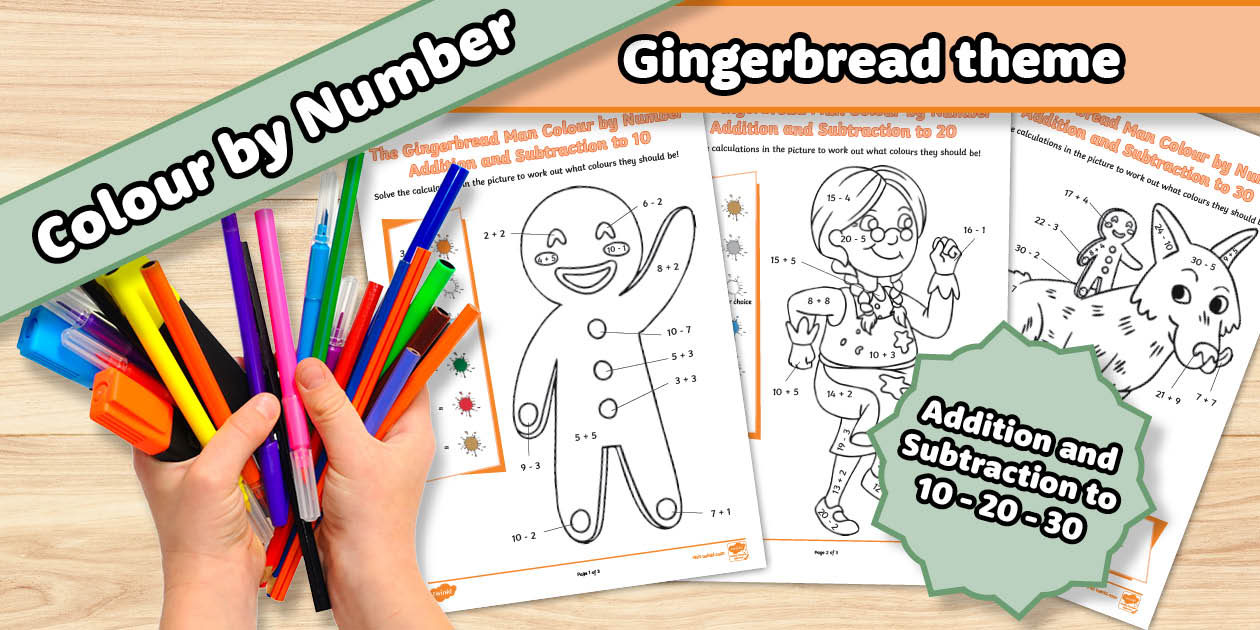 👉 * NEW * The Gingerbread Man Colour by Number Addition and Subtraction