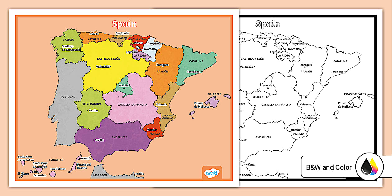 Spain Map Display Poster | Twinkl Geography Display Posters