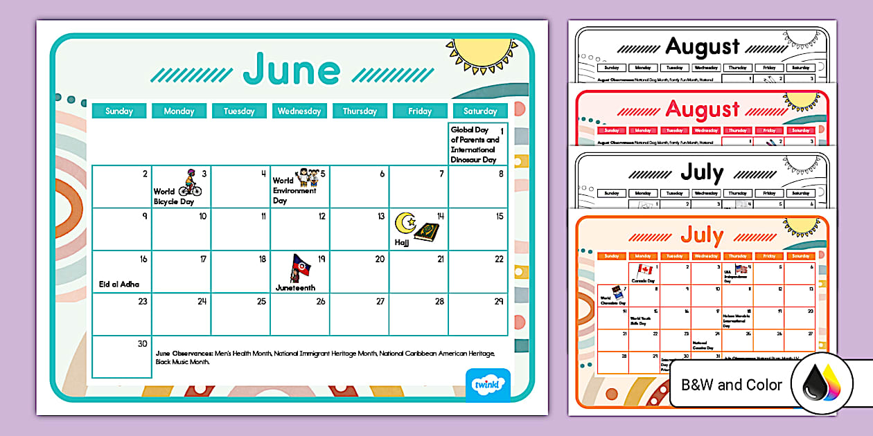 Summer Holidays Around the World Calendar (teacher made)