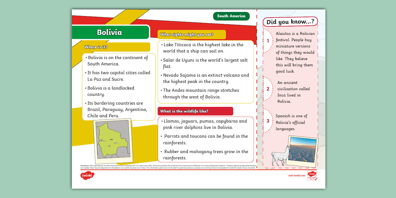 KS1 Bolivia Fact File - Twinkl - KS1 (l'enseignant a fait)