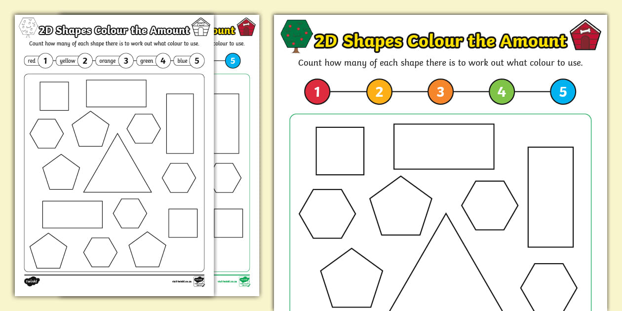 2D Shapes Colour the Amount Worksheet (teacher made)