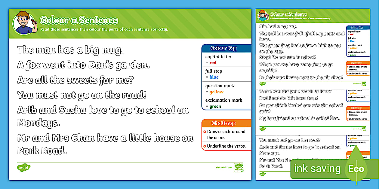 Year 1 Colour a Sentence Activity: Primary Resource - Twinkl