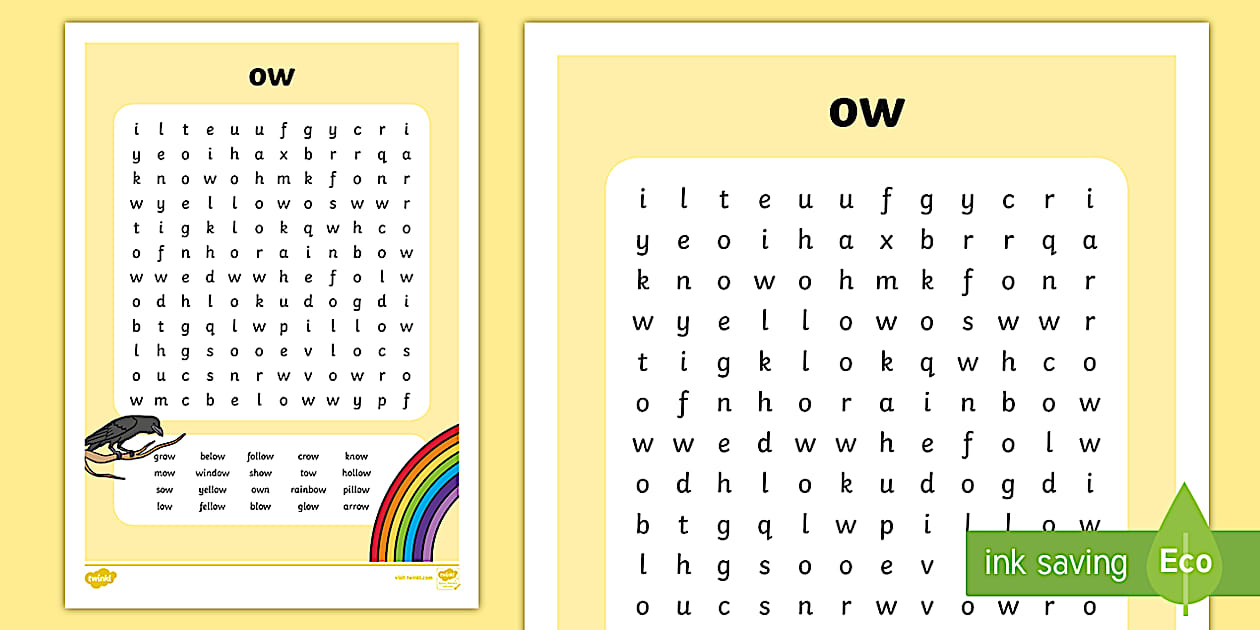 'ow' Digraph Differentiated Word Search-Irish (teacher made)