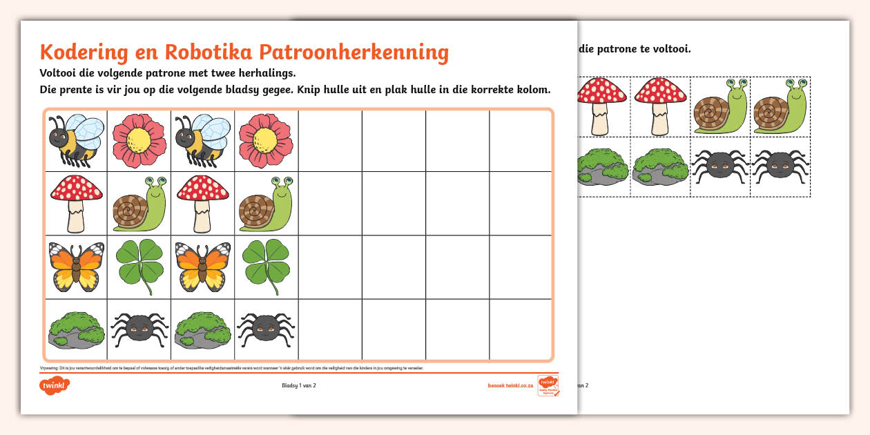 Graad R: Kodering en Robotika - Patrone met Prente - Twinkl