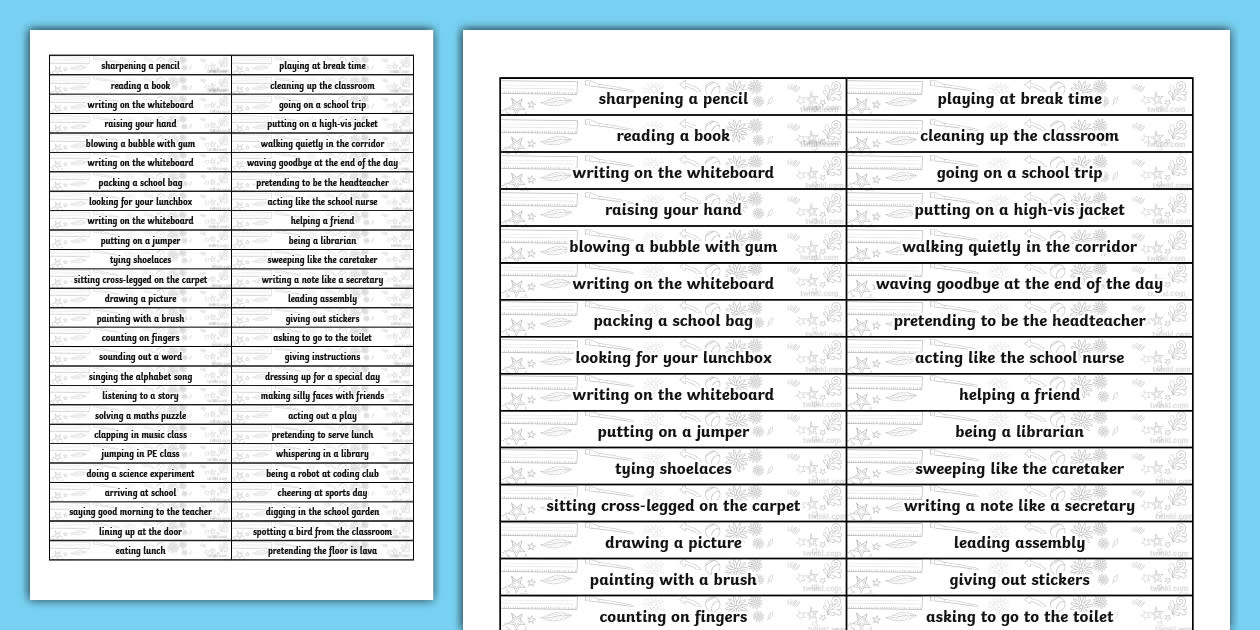 A Day At School Charades Activity (teacher made) - Twinkl