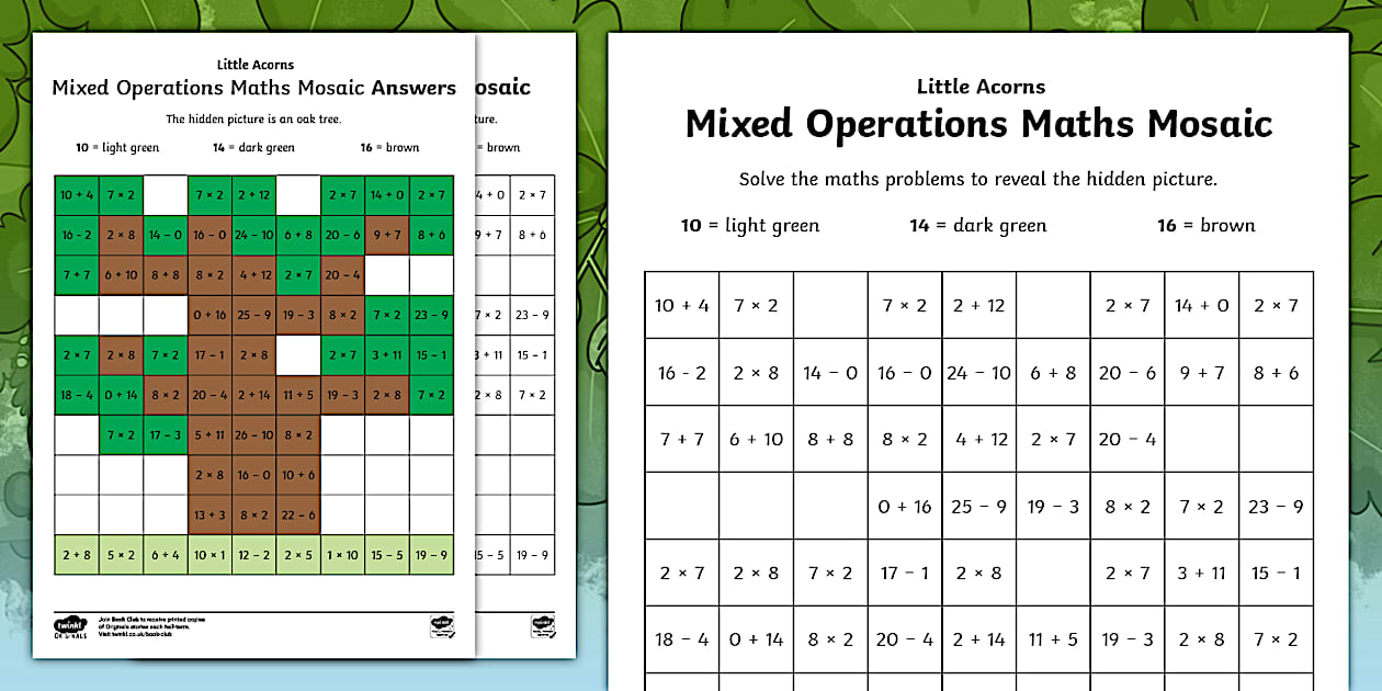 Little Acorns Mixed Operations Maths Mosaic Worksheets