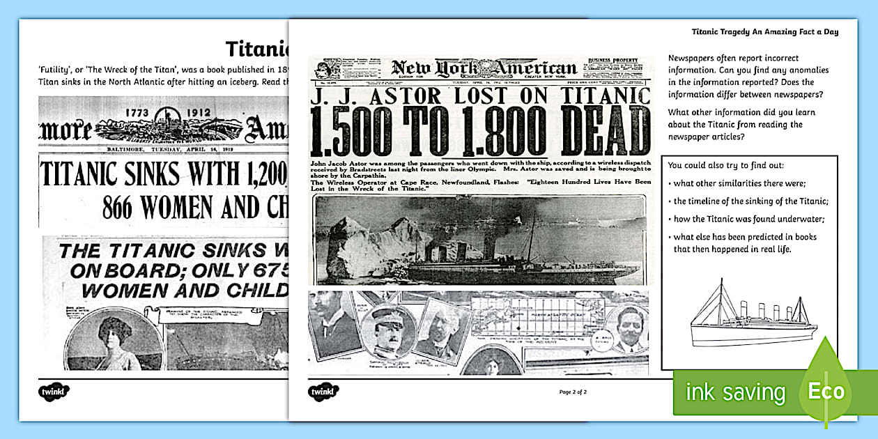 Titanic Tragedy Worksheet - Twinkl
