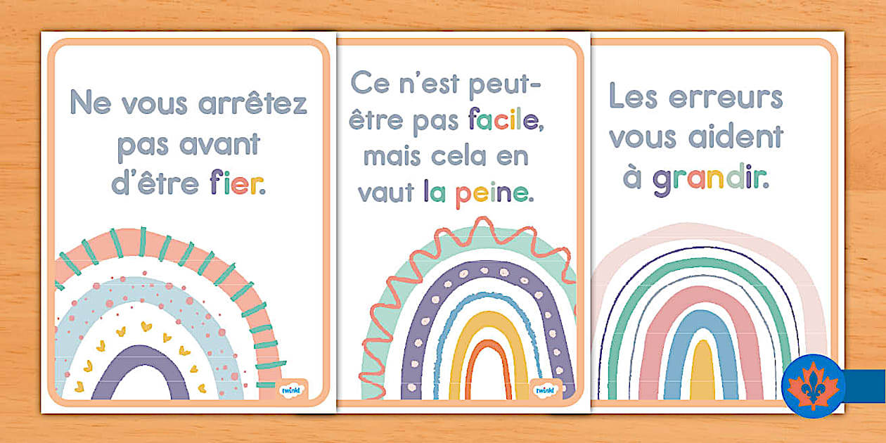 Growth Mindset Rainbow Inspirational Posters Pack French