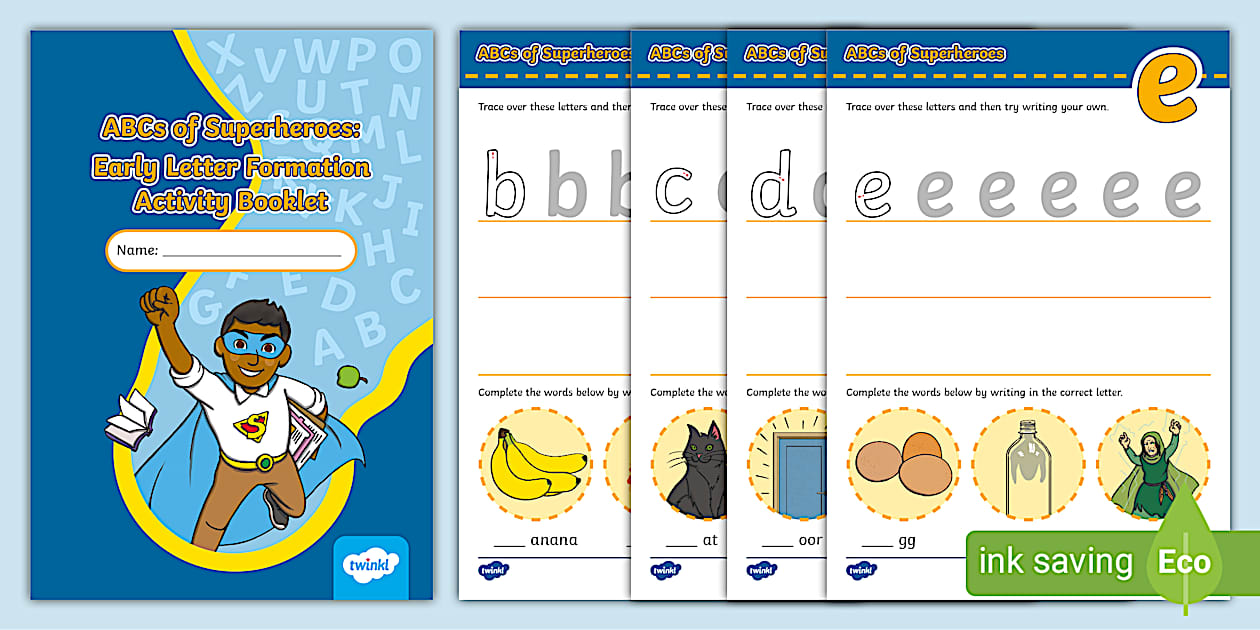 Precursive ABCs of Superheroes: Early Letter Formation Activity Booklet