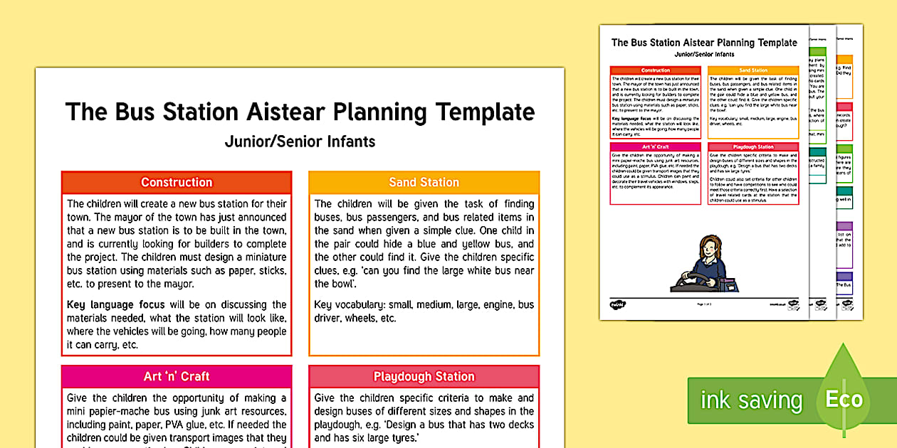 The Bus Station Aistear Planning Template - Twinkl
