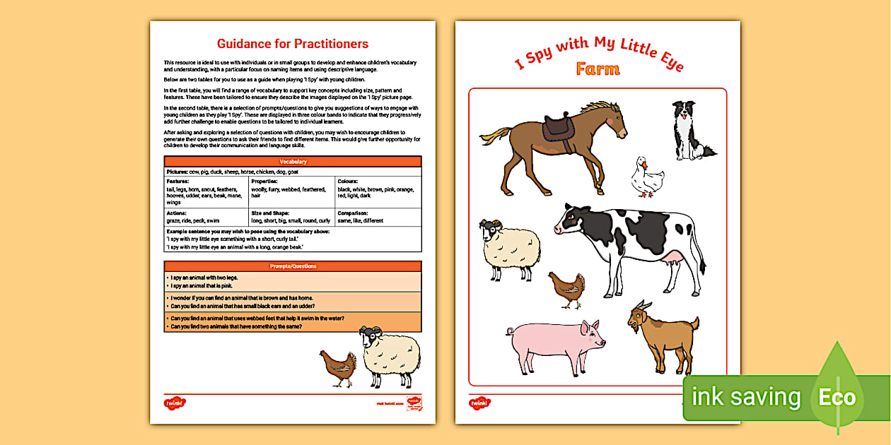 I Spy Farm Animals Communication and Language Activity