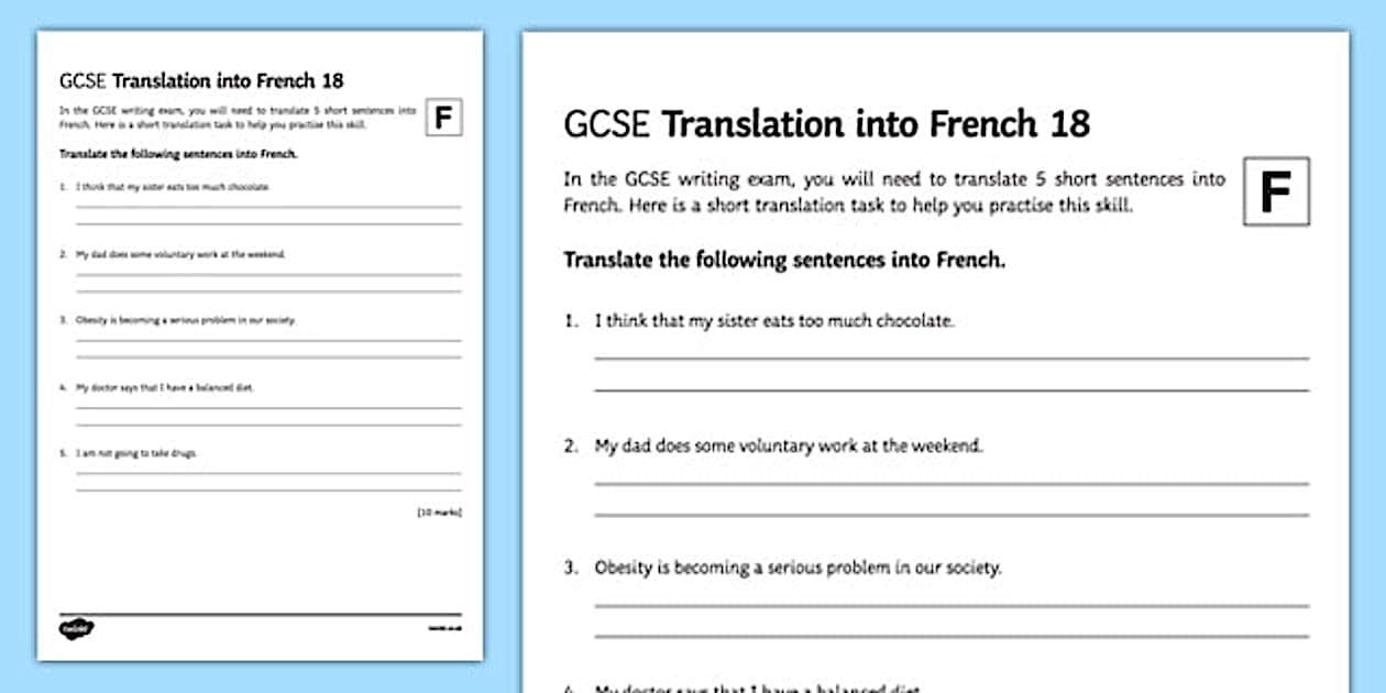 GCSE French: Translation into French (teacher made) - Twinkl
