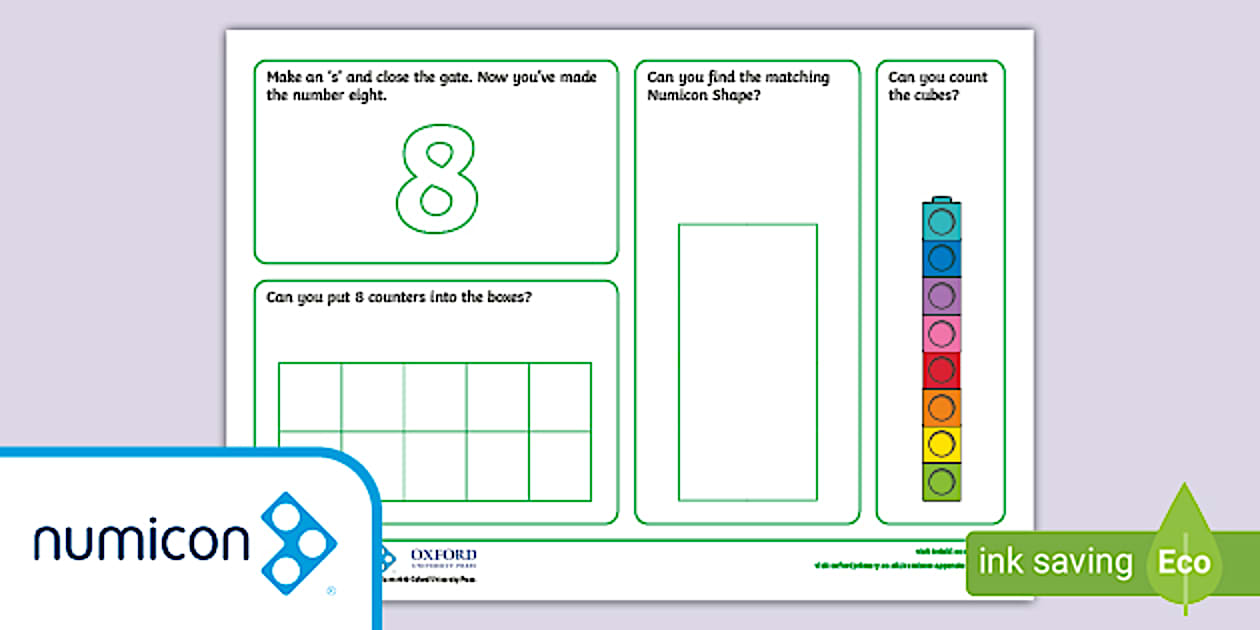 All About Number 8 Activity Mat with Numicon Shapes - Twinkl