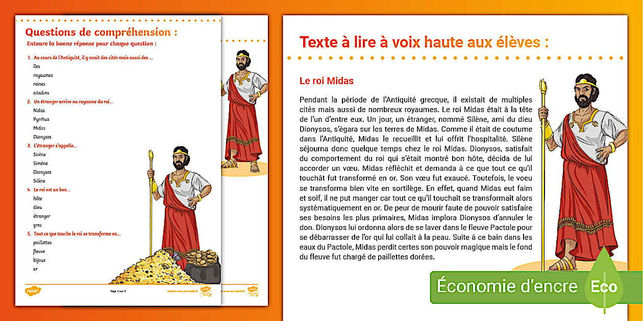 Lecture et compréhension - Le roi Midas (Teacher-Made)