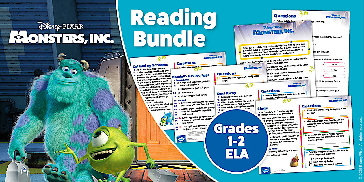 Monsters, Inc.: Reading Comprehension Pack for 1st-2nd Grade