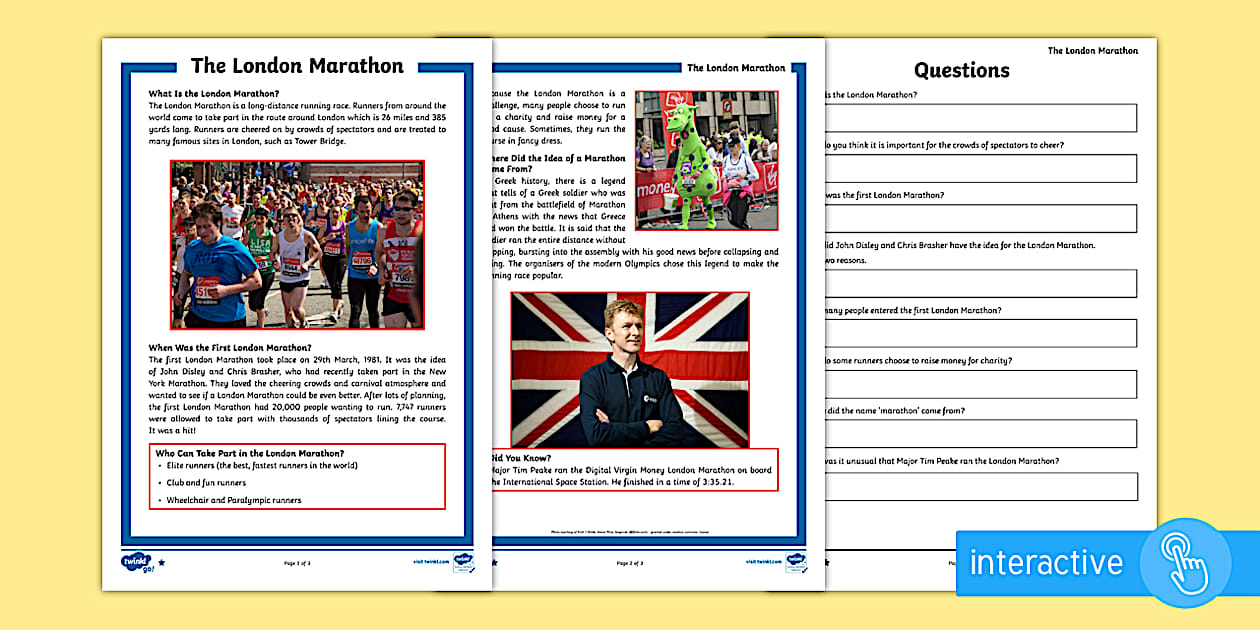 The London Marathon Differentiated Comprehension Go Respond Worksheets