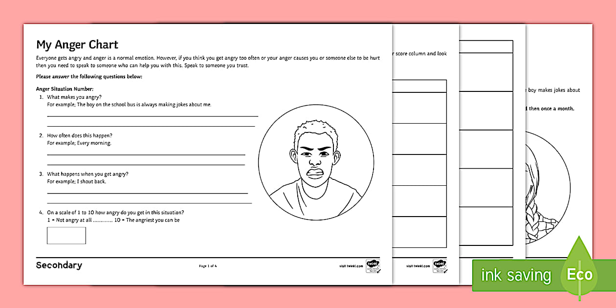 My Anger Chart Worksheet (teacher made) - Twinkl