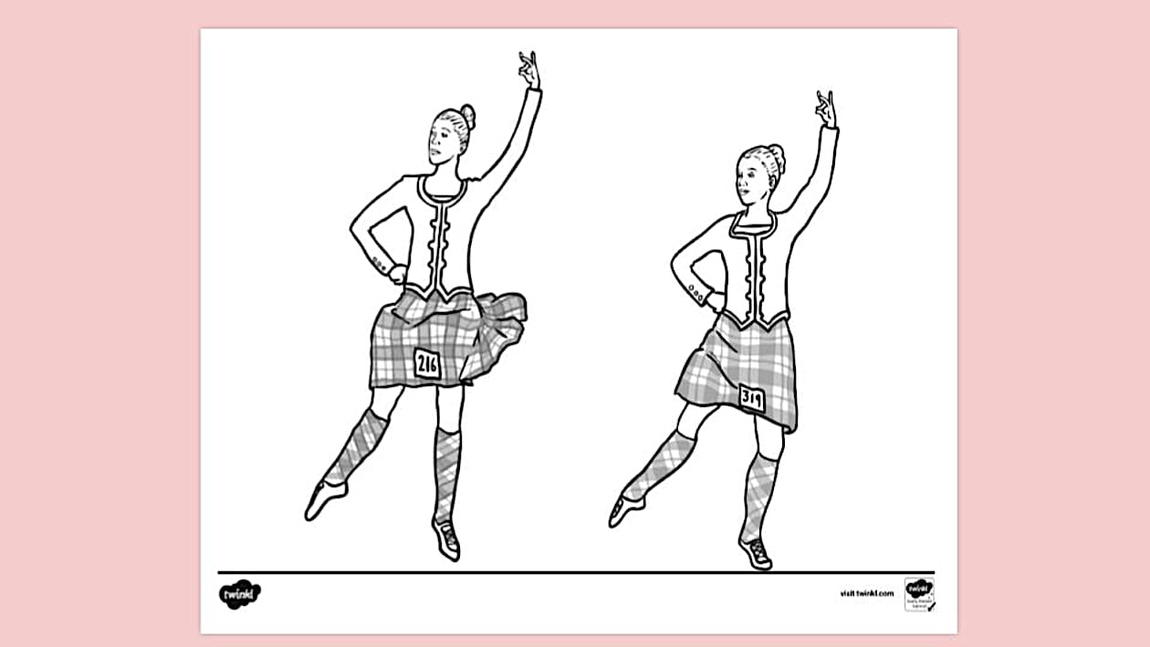 Highland Dancers Colouring | Colouring Sheets - Twinkl