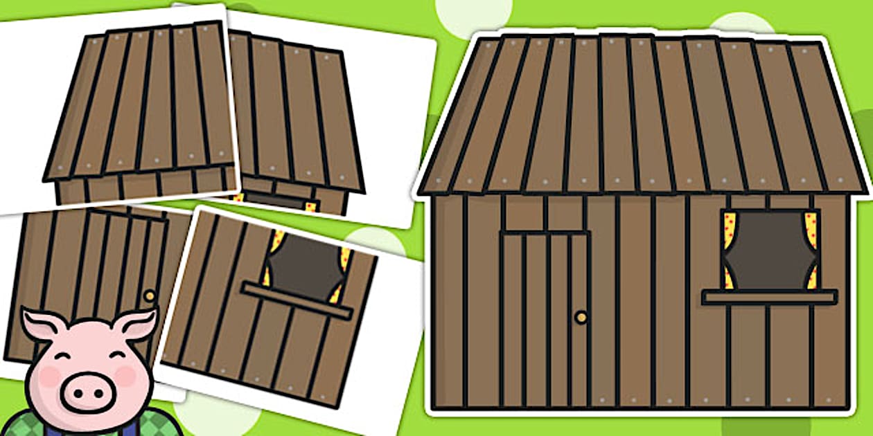 The 3 Little Pigs Large A2 Wood House Cut Out - Twinkl