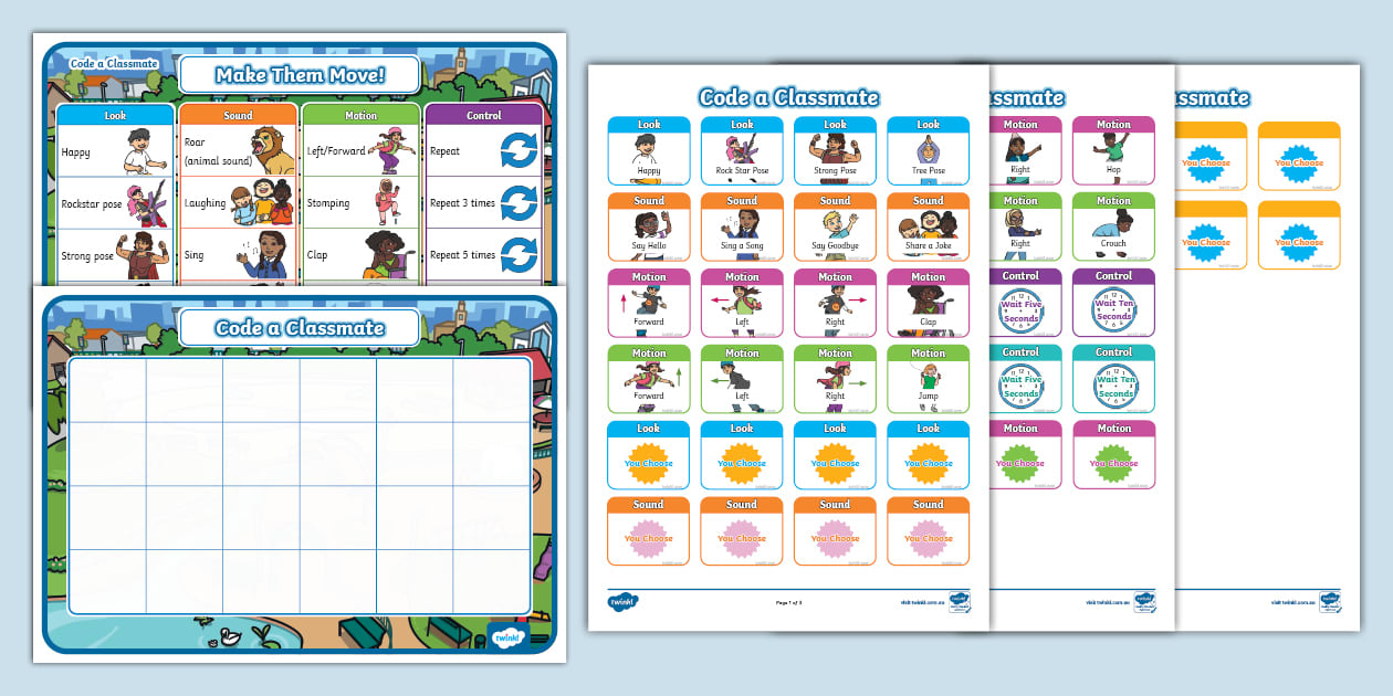 Mini IU Yr 2 Move, Code and Skate Code a Classmate - Twinkl