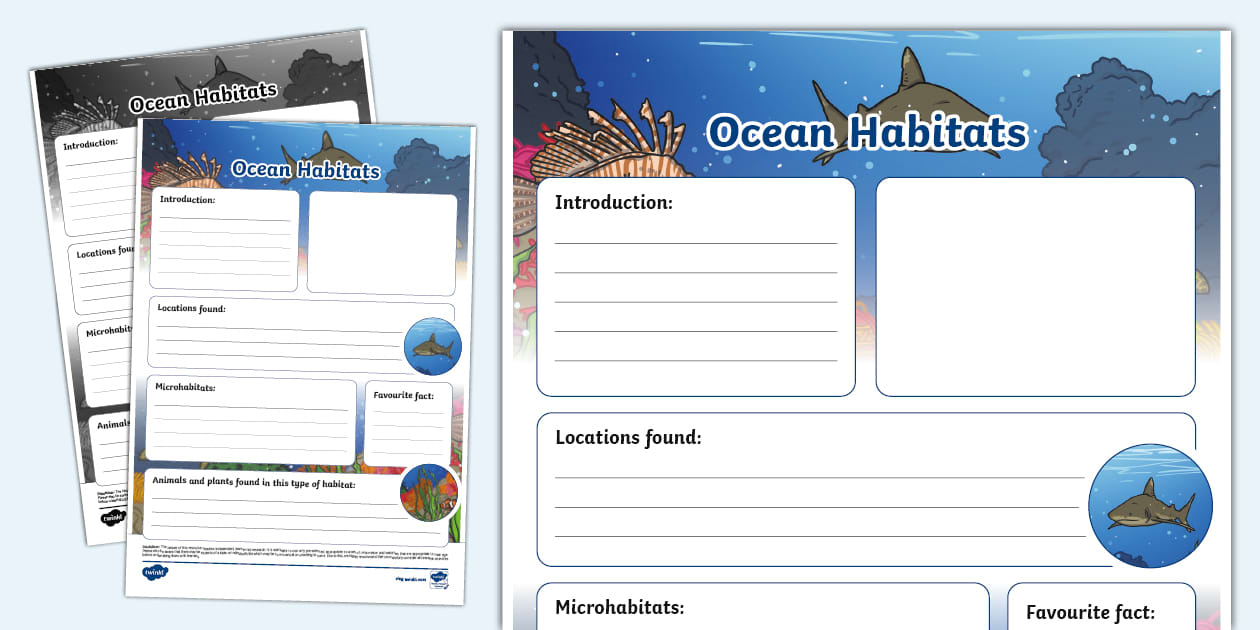 Ocean Habitats Non-Chronological Report Template - Twinkl