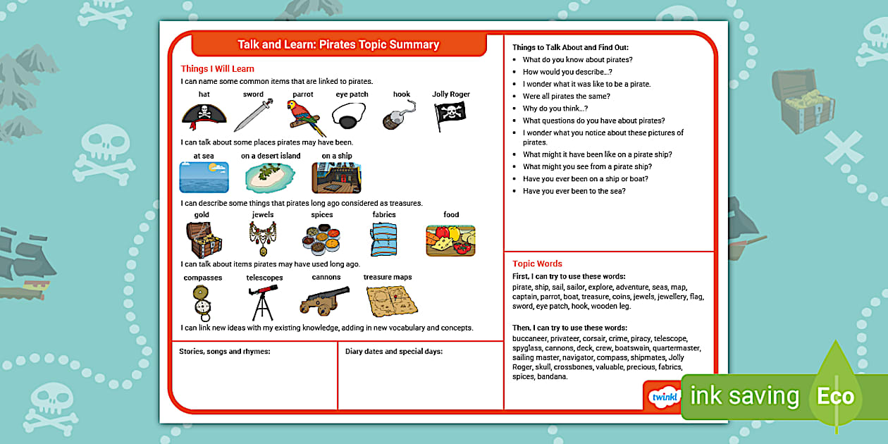 Talk and Learn: Pirates Home Learning Summary | Twinkl