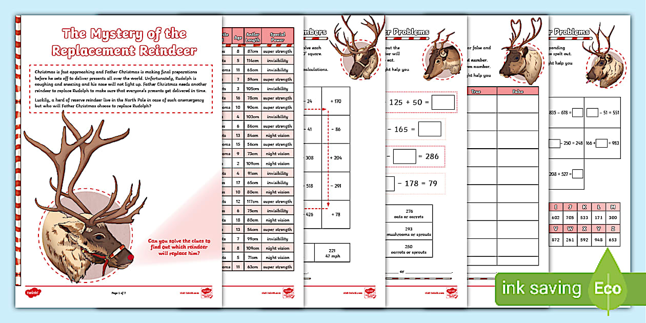 👉 Year 3 The Mystery of the Replacement Reindeer Maths Mystery