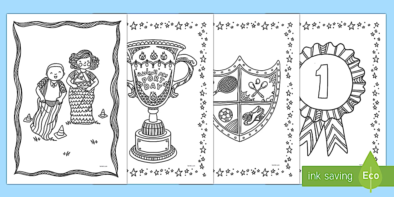 Sports Day Themed Mindfulness Colouring Sheets Arabic/English - Sports Day