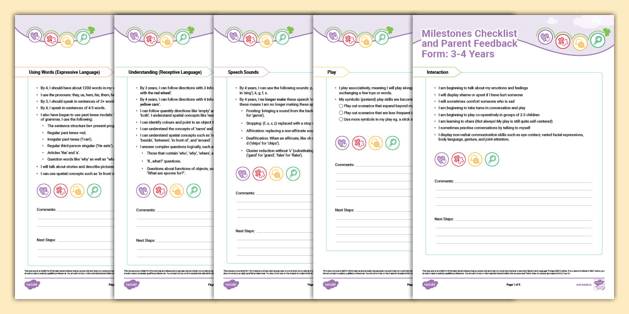 Milestones Checklist and Parent Feedback Form: 3-4 Years