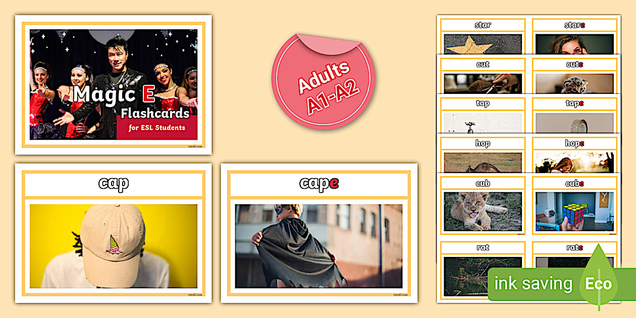 Magic E Flashcards for Adult ESL Students (teacher made)