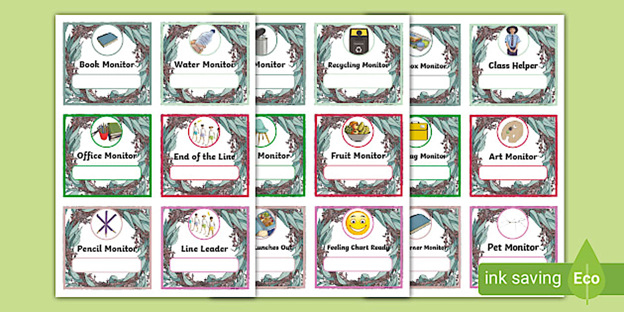 Eucalyptus Monitor and Job Cards (teacher made) - Twinkl