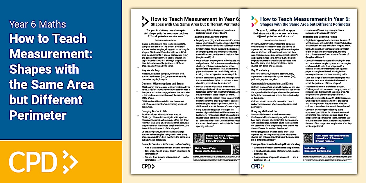 How to Teach Measurement in Year 6: Shapes with the Same Area but Different
