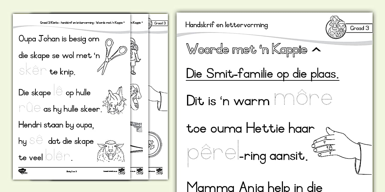 Graad 3 klanke woorde met 'n kappie - handskrif - Twinkl