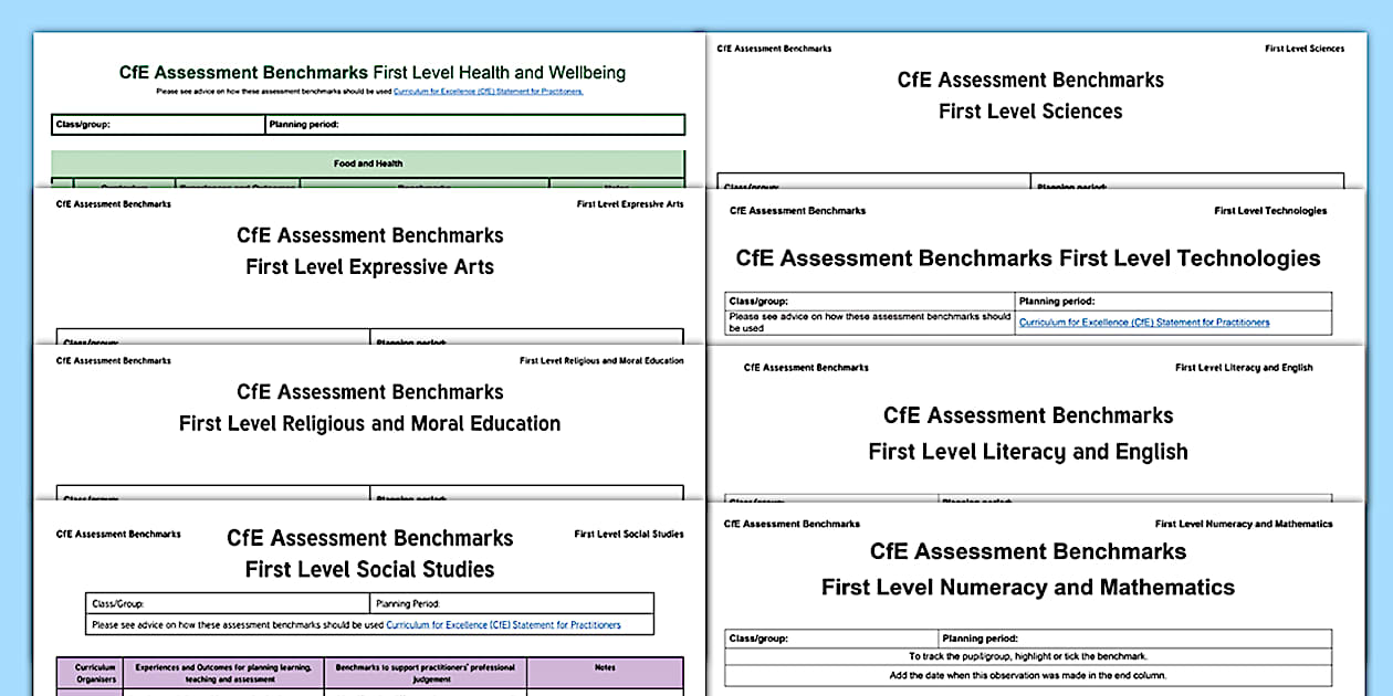 CfE First Level Assessment Benchmarks Resource Pack - Twinkl