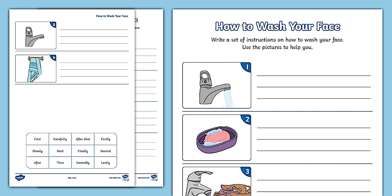 How to Wash Your Face Instructions Worksheet - Twinkl