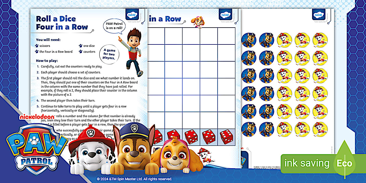 FREE! - PAW Patrol on a Roll: Roll a Dice Four in a Row Game