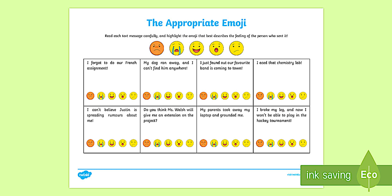 Black and White The Appropriate Emoji Worksheet - Twinkl
