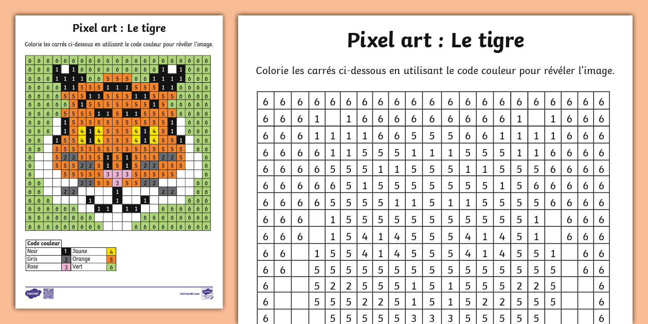 Pixel art : Le tigre (teacher made) - Twinkl
