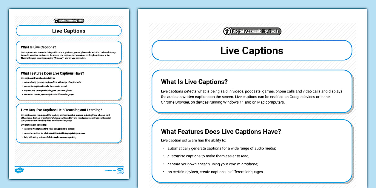 Live Captions Digital Accessibility Tools Information Sheet