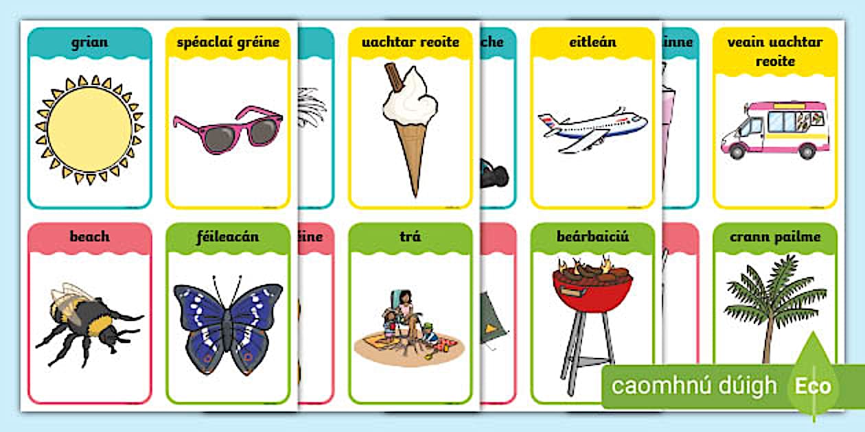 Summer Flashcards Gaeilge (teacher made) - Twinkl