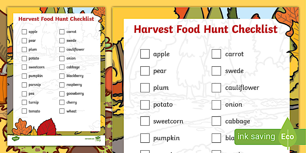 Harvest Food Hunt Checklist (teacher made) - Twinkl