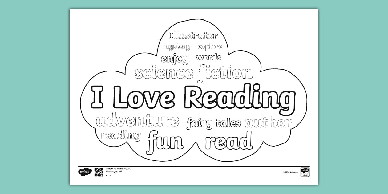 KS2 I Love Reading Word Cloud Colouring Page (teacher made)